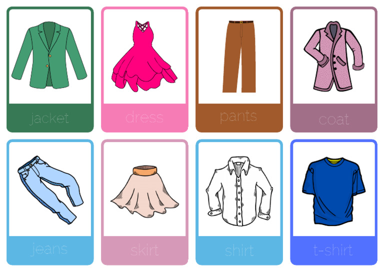 Colorful Illustrative English Clothes Flashcards | PDF