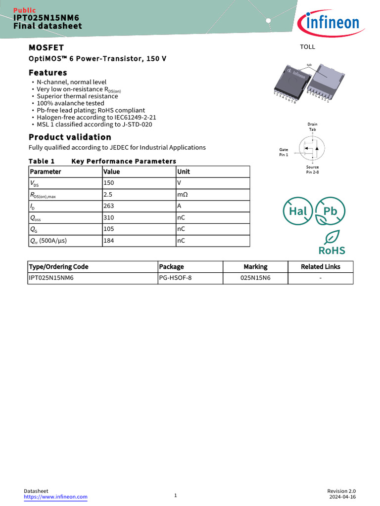 Infineon IPT025N15NM6 DataSheet v02 00 EN-3478057 | PDF | Diode | Printed Circuit Board