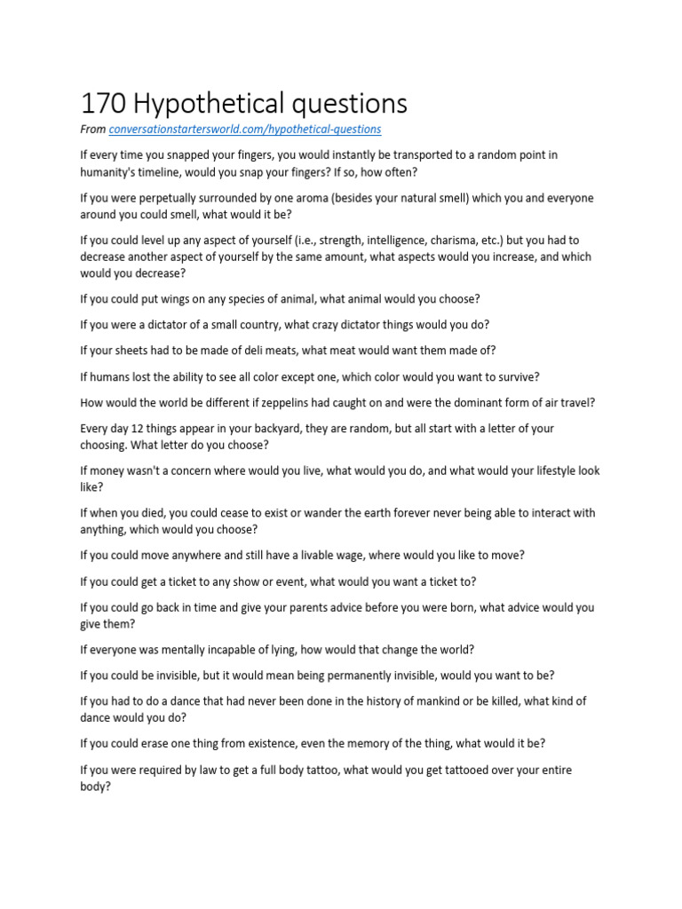 170 Engaging Hypothetical Questions | PDF