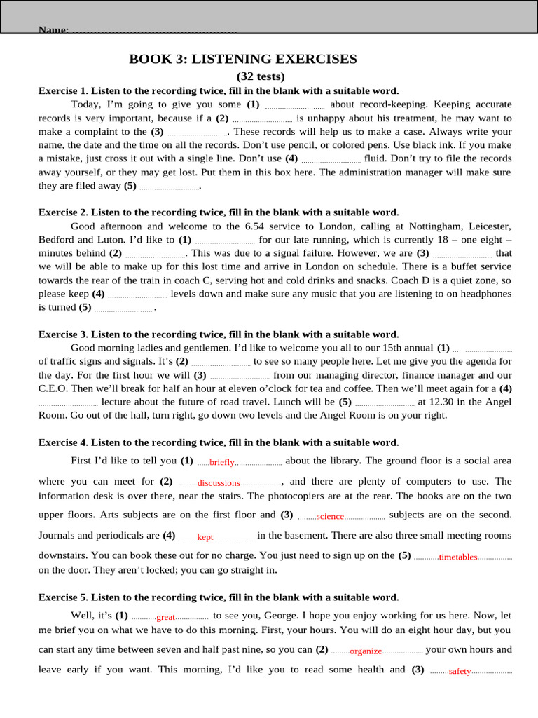 Listening Exercises for Vocabulary Tests | PDF | Fast Food | Foods