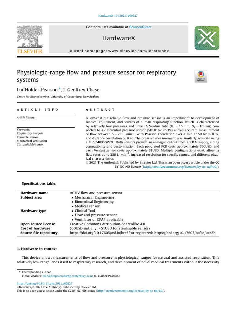 Low-Cost Respiratory Flow Sensor | PDF | Pressure Measurement | Flow ...