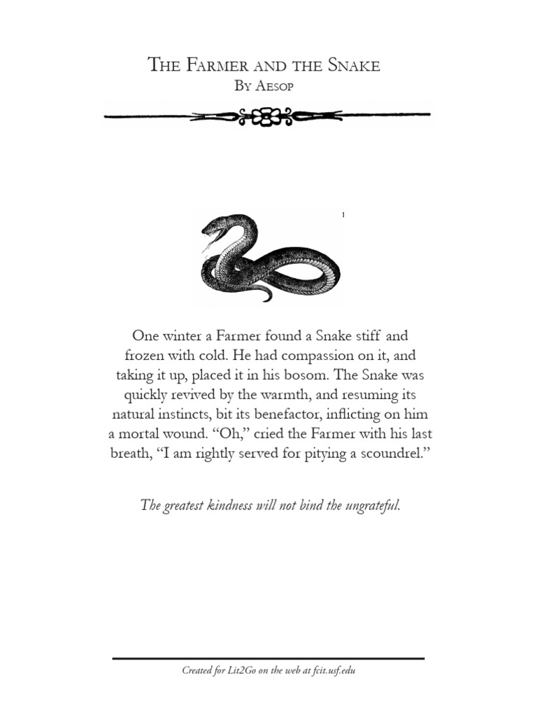 Aesops Fables 022 The Farmer and The Snake | PDF
