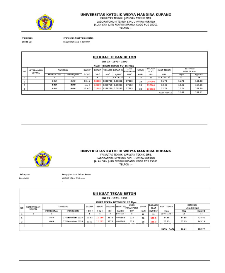 Format Uji Kuat Tekan Beton | PDF