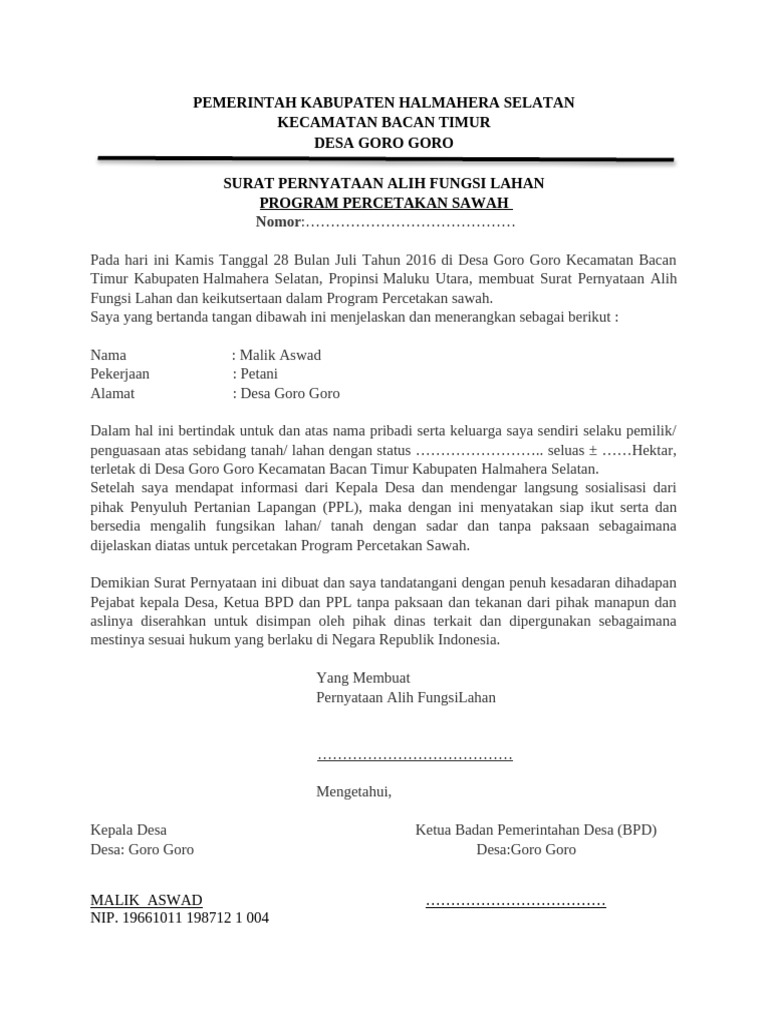 Alih Fungsi Lahan Desa Goro Goro | PDF