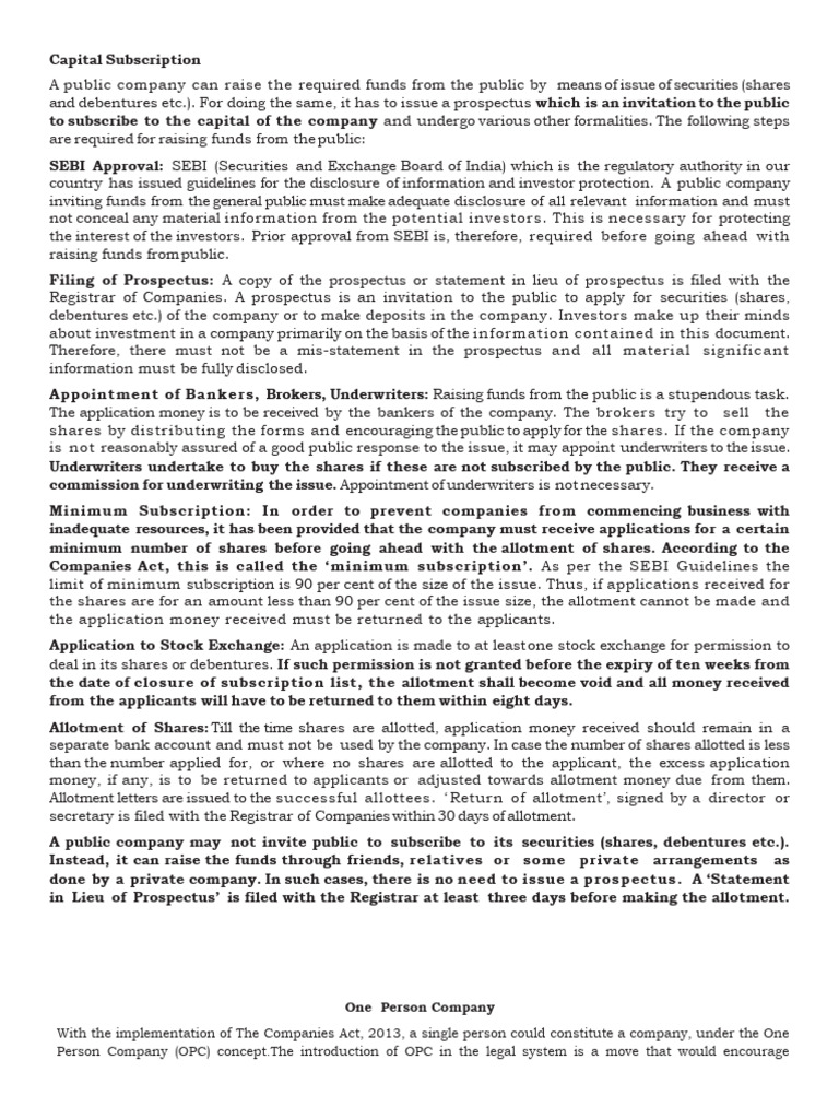 6. Capital Subscription and One Person Company | PDF | Securities ...