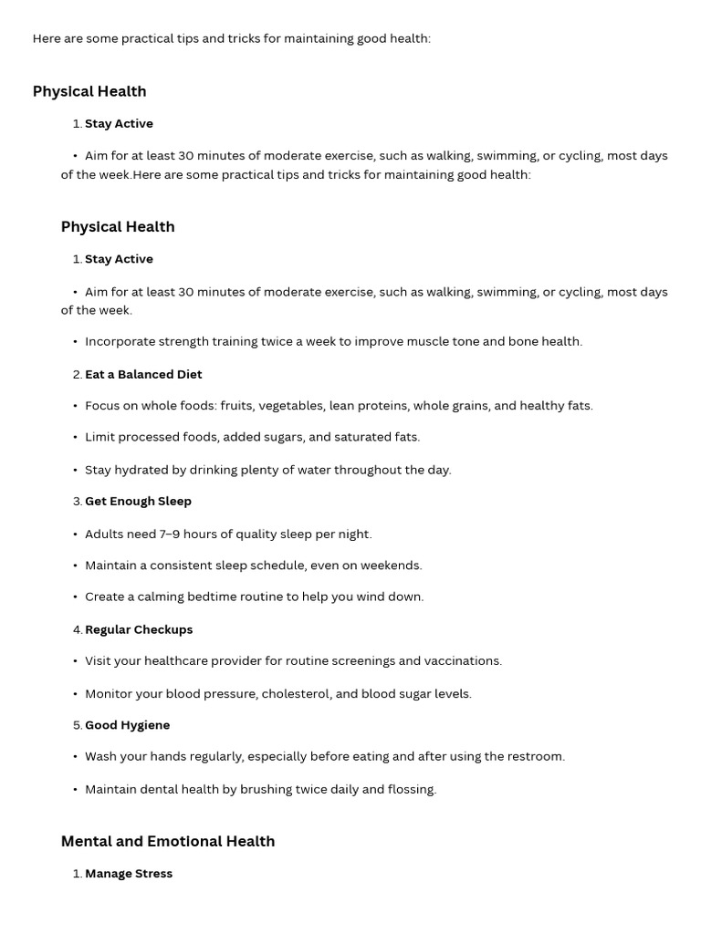 Here are some practical tips and tricks for maintaining good health ...