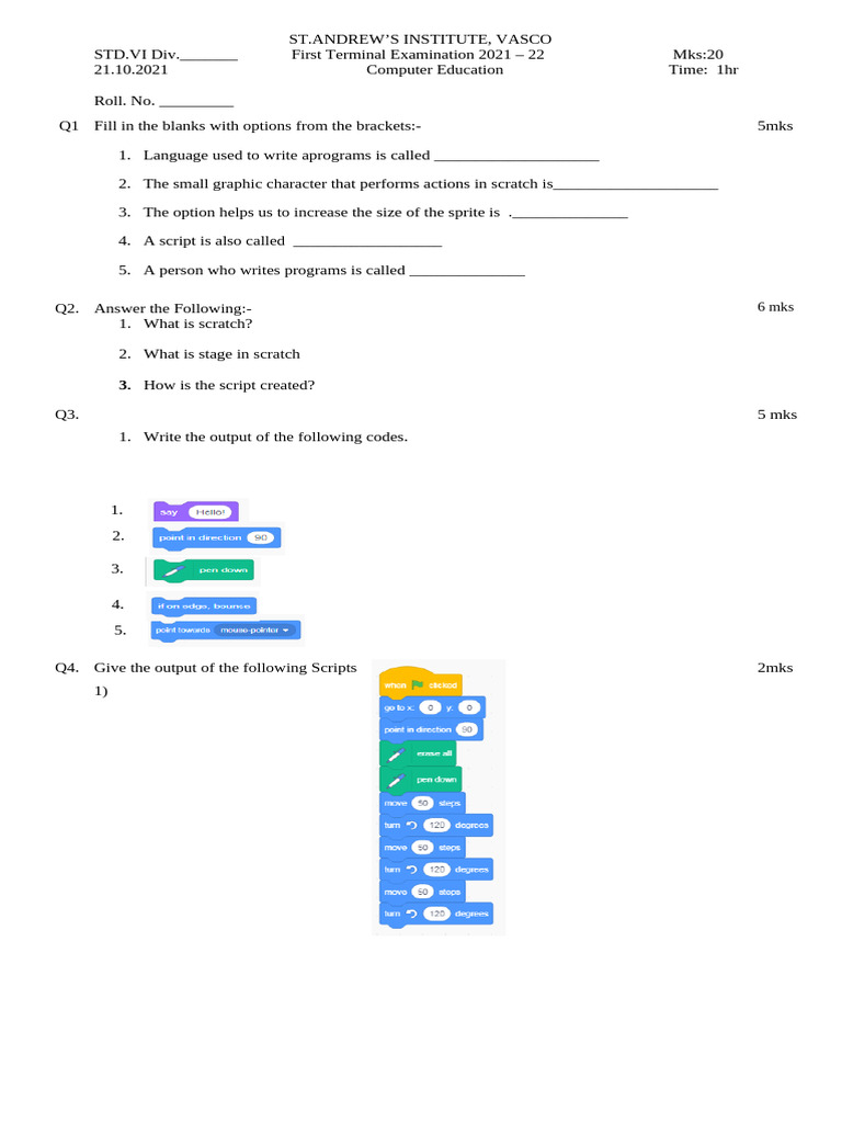 Computer 6th Paper 2021-22 First Term | PDF