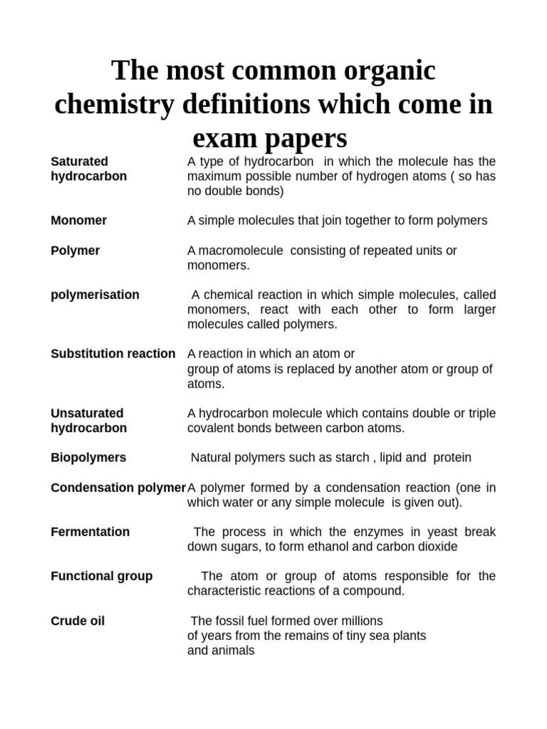 The Most Common Organic Chemistry Definitions | PDF | Hydrocarbons ...