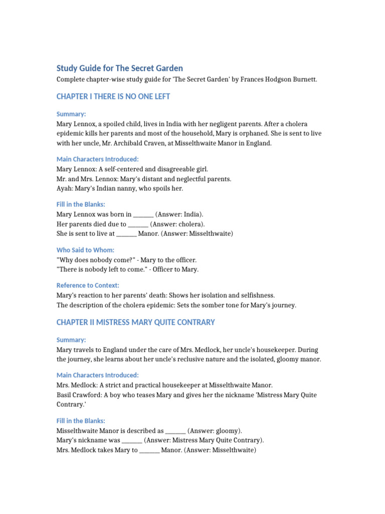 The Secret Garden Study Guide | PDF | The Secret Garden