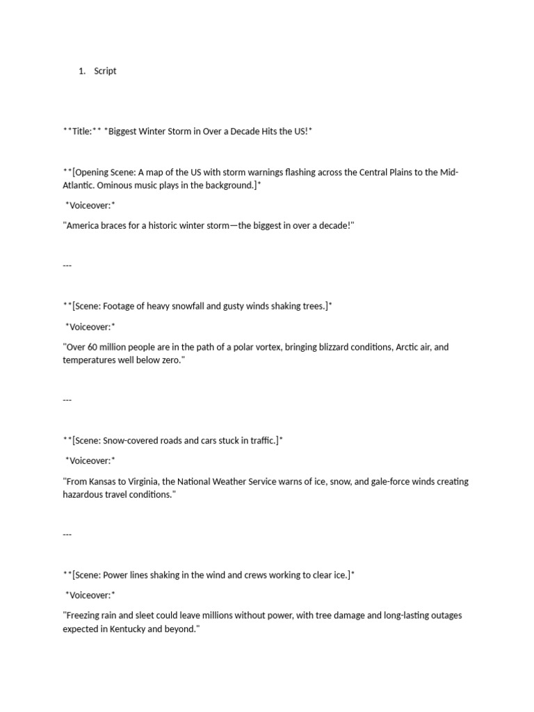 Script of Snow Bitter Cold in US | PDF | Winter Storm | Climate