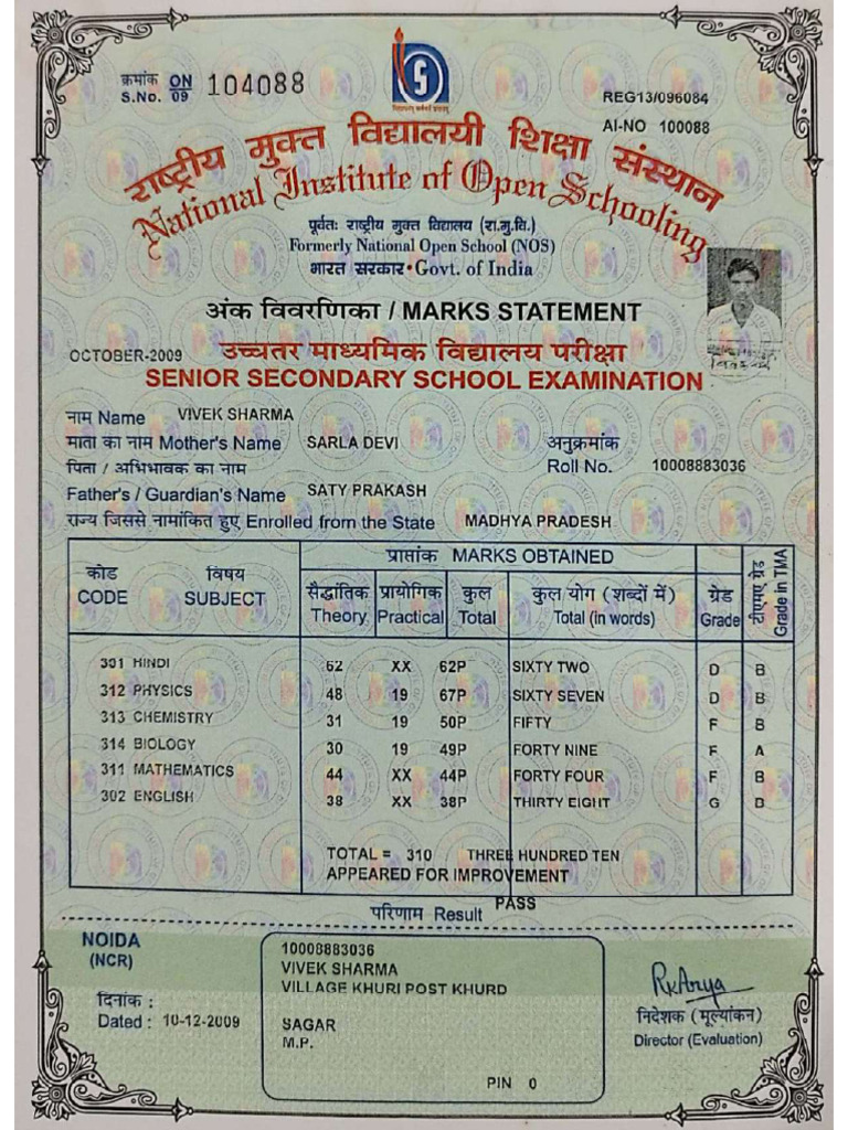 12th Marksheet | PDF