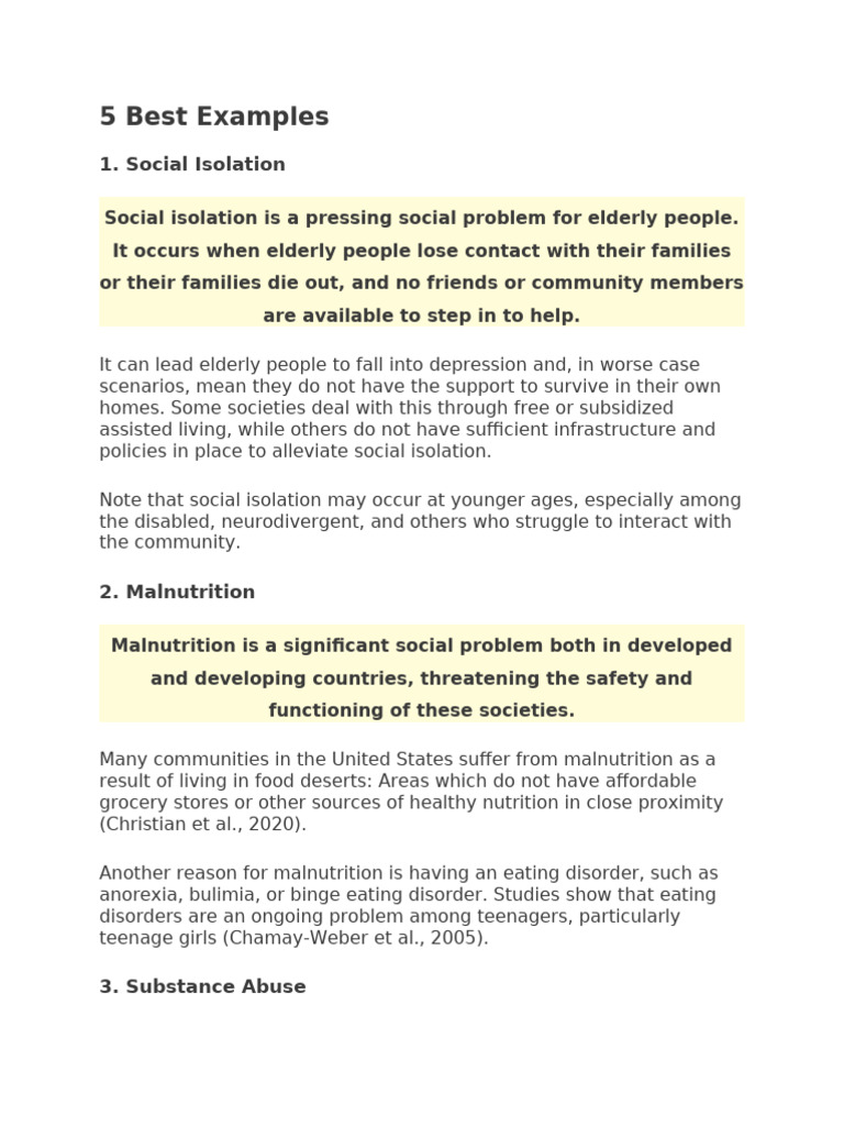 Examples of Social Problems | PDF | Refugee | Eating Disorder
