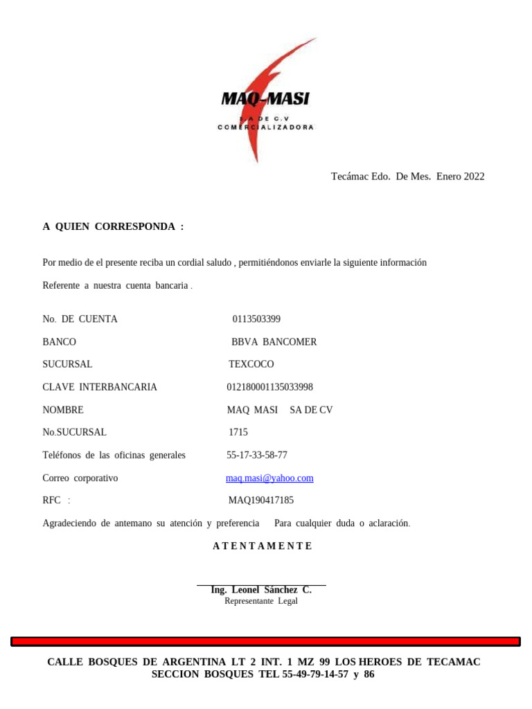 Carta Bancaria Maq Masi, Globos | PDF