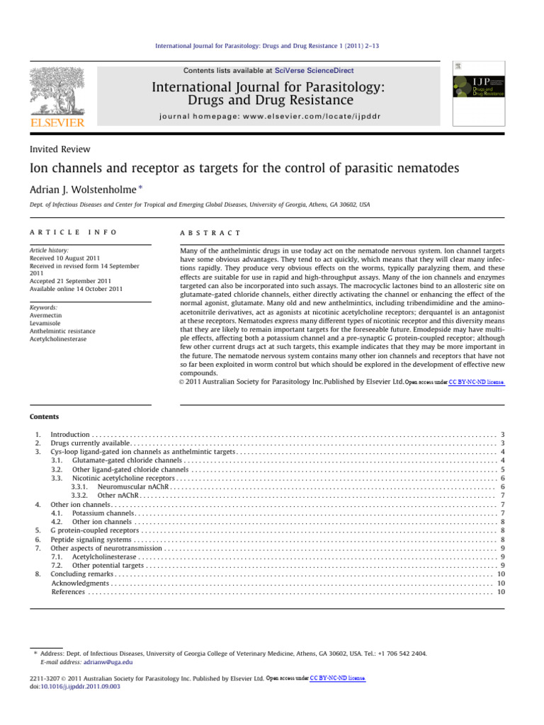 Ion Channels and Receptor As Targets For The Control of Parasitic ...