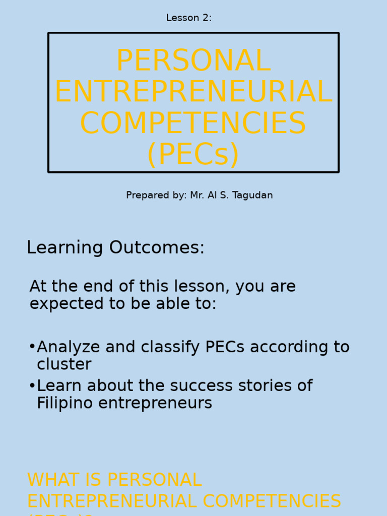 Lesson 2. Personal Entrepreneurial Competencies (Pecs) | PDF ...
