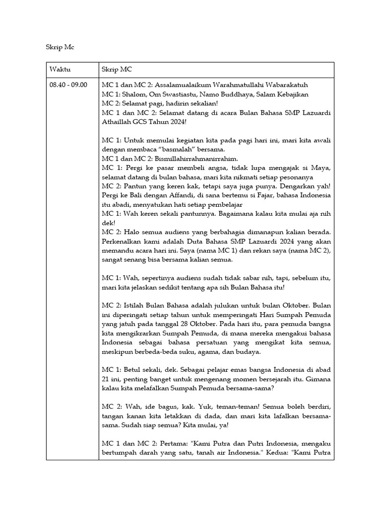 Skrip MC Bulan Bahasa | PDF