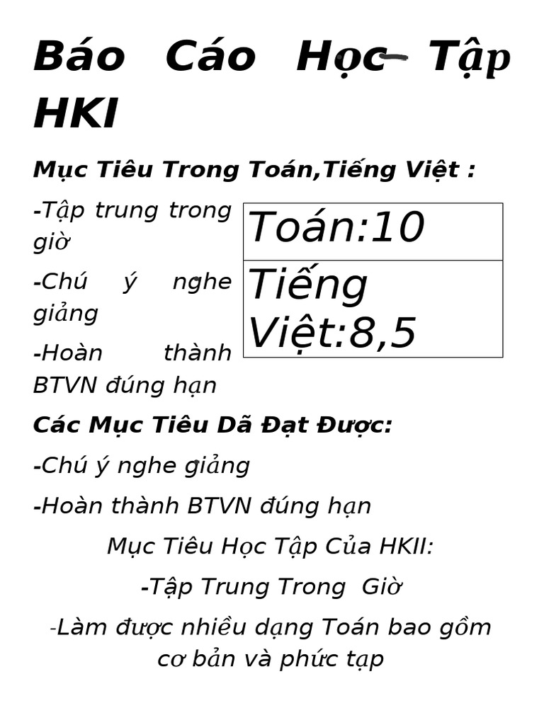 Báo Cáo Học Tập HKI | PDF