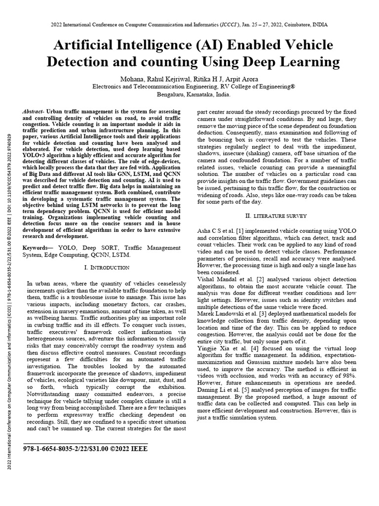 Artificial Intelligence AI Enabled Vehicle Detection and Counting Using Deep Learning | PDF ...