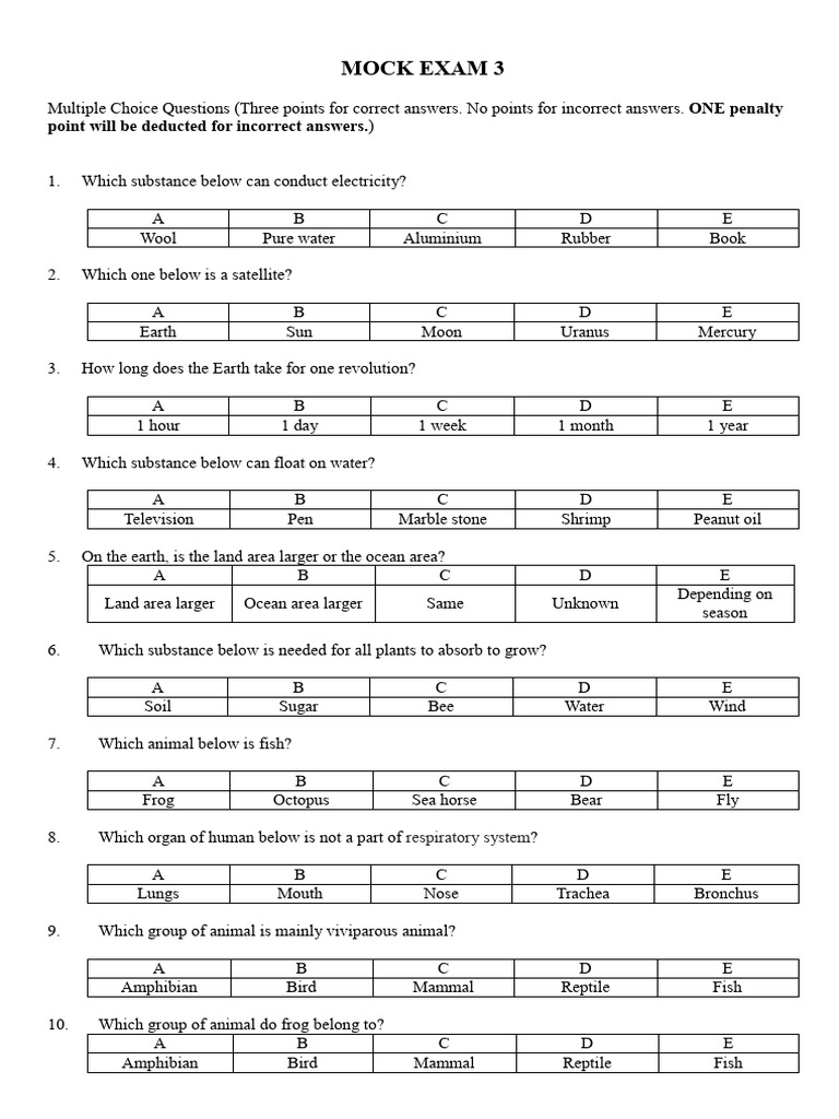 MOCK_EXAM_3 | PDF | Water | Carbon