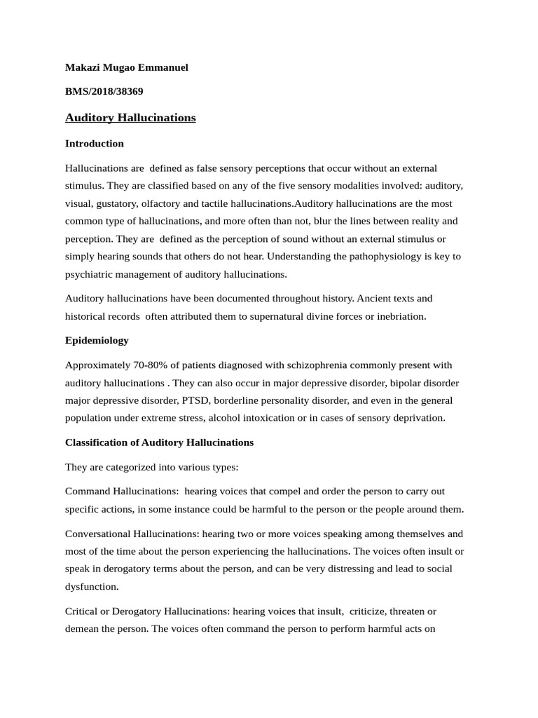 Auditory Hallucinations | PDF | Hallucination | Antipsychotic