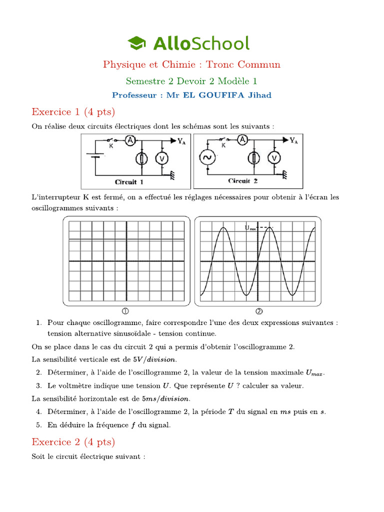 Pc Tc Semestre 2 Devoir 2 Modele 1 2 | PDF