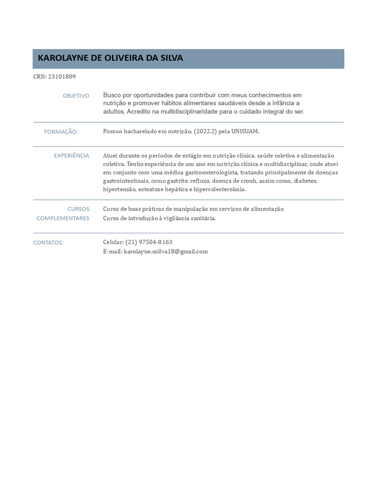 Curriculo Karol PDF | PDF