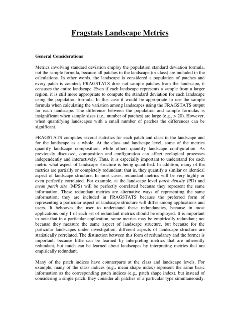 Fragstats Landscape Metrics Considerations | PDF | Coefficient Of ...
