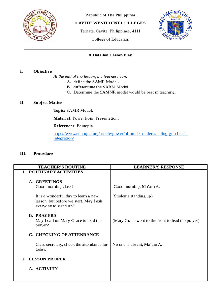 SAMR Model Lesson Plan for Educators | PDF | Teaching | Cognitive Science