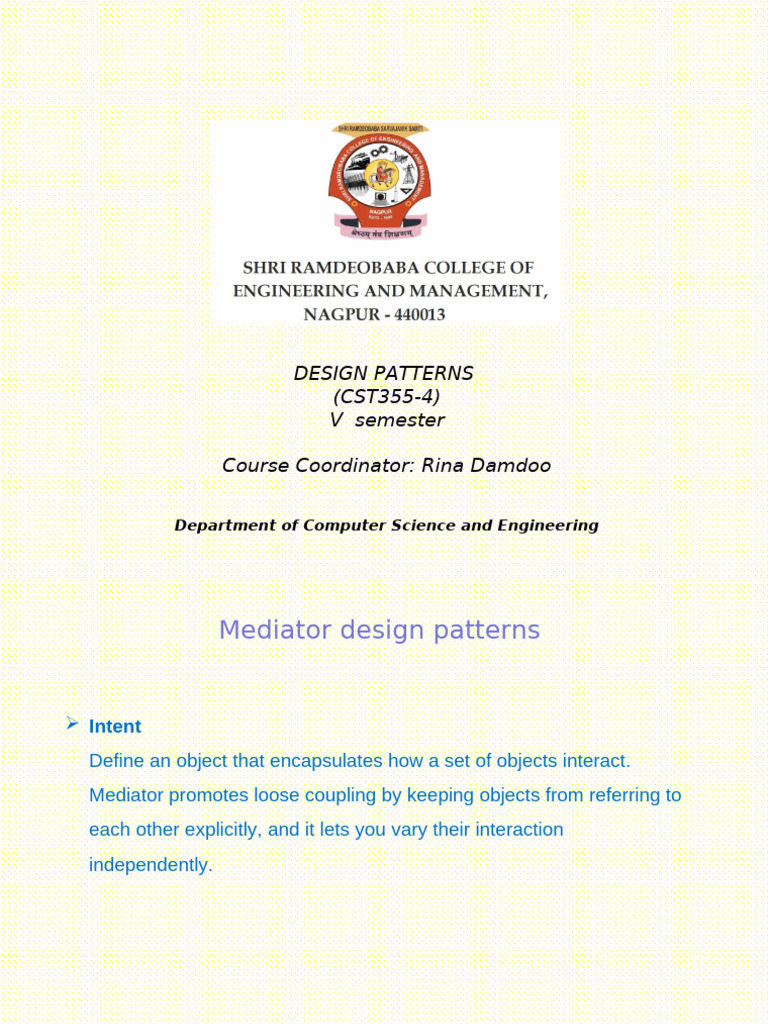 Mediator | PDF | Object (Computer Science) | Inheritance (Object Oriented Programming)