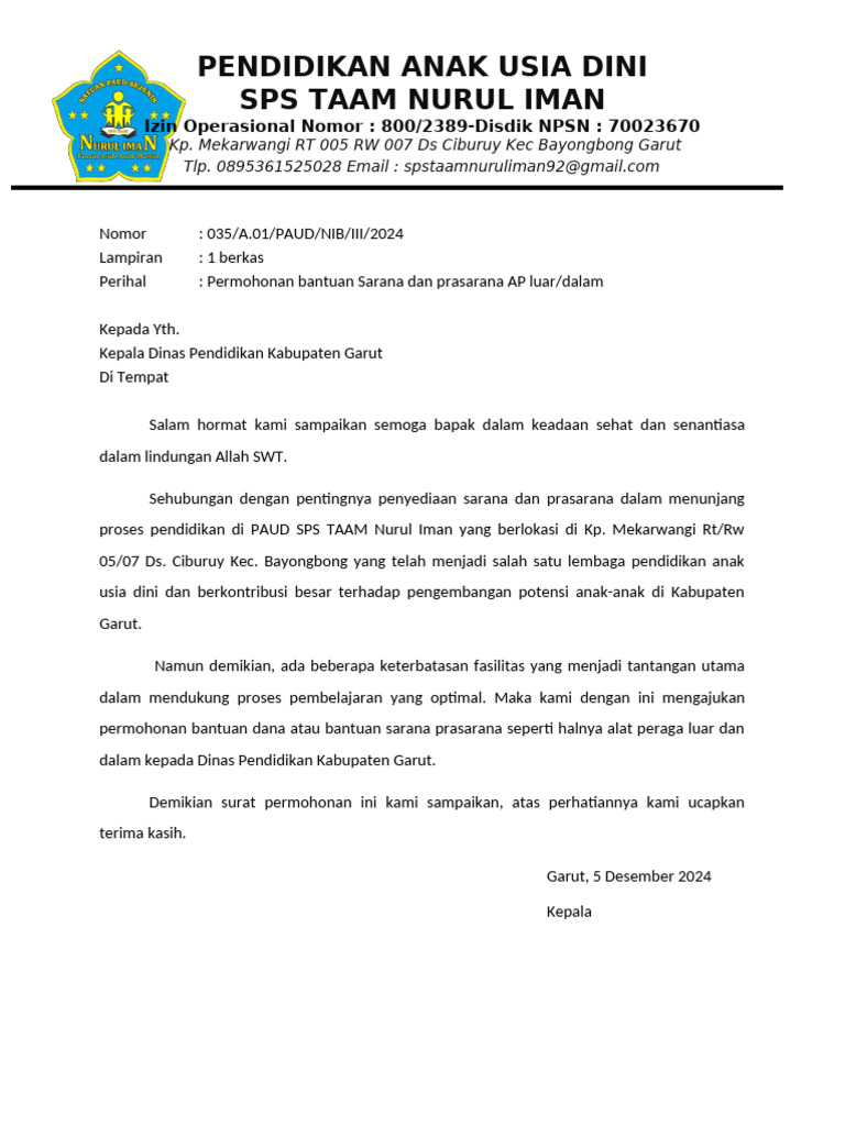 kop surat paud nurul iman | PDF