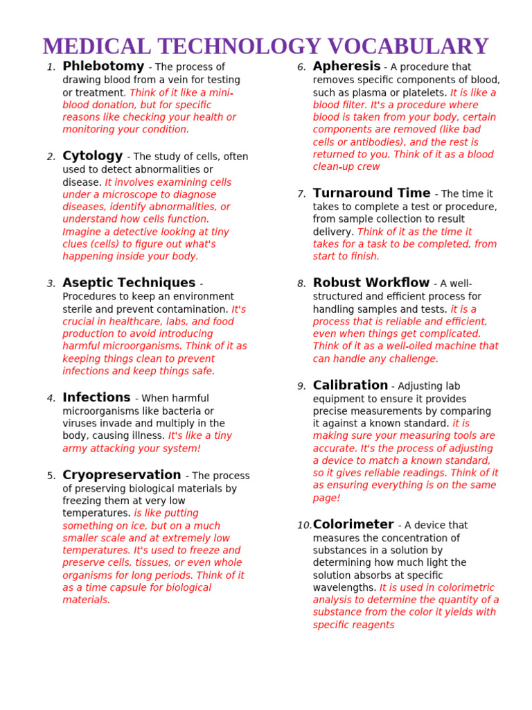 MEDTECH VOCABULARY | PDF | Blood | Infection