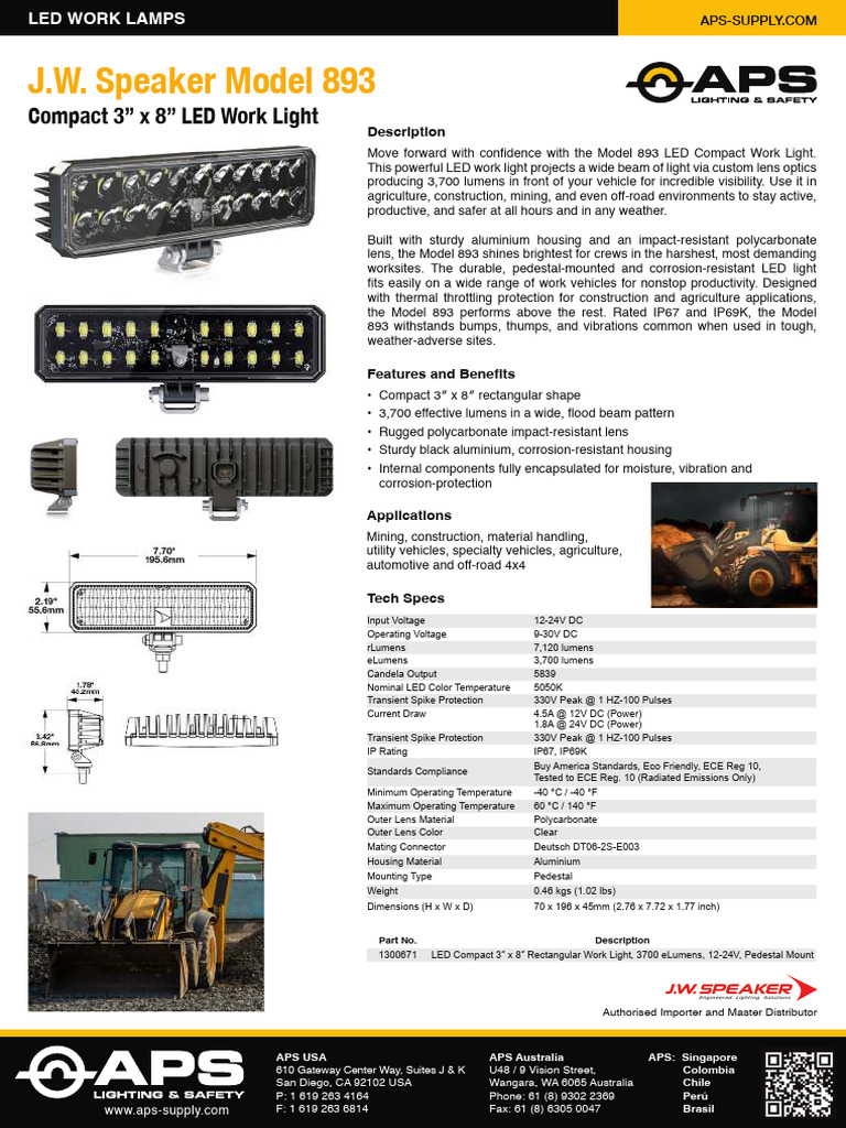 JWS Model 893 Compact Work Light APS AUS Eng A4 | PDF | Light Emitting ...