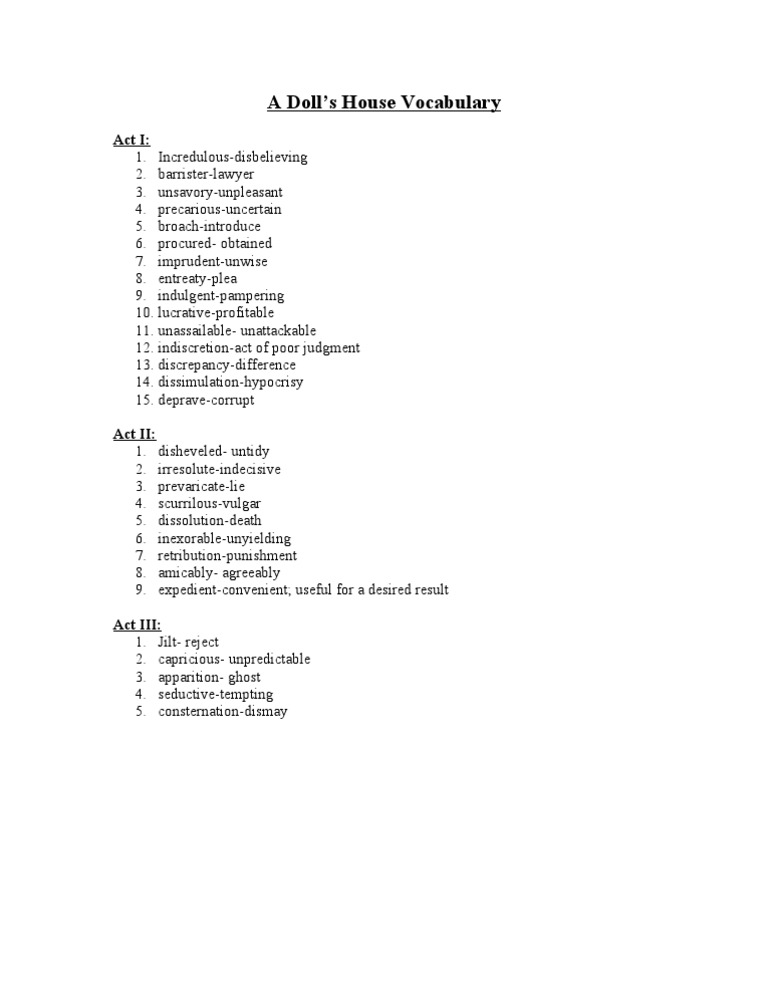 A Doll’s House Vocabulary List | PDF