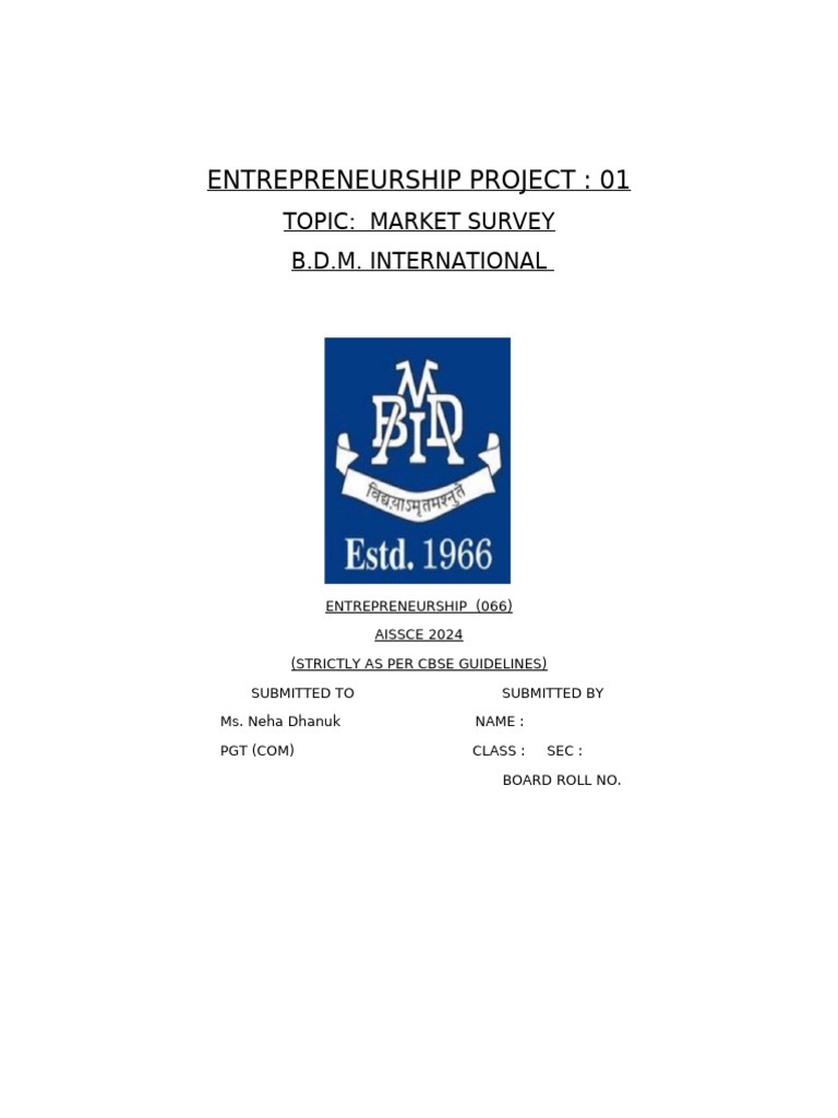 Market Survey Project Report | PDF