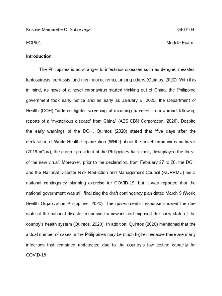 KSobrevega GED104 Module Exam | PDF | Emergency Management | Pandemic