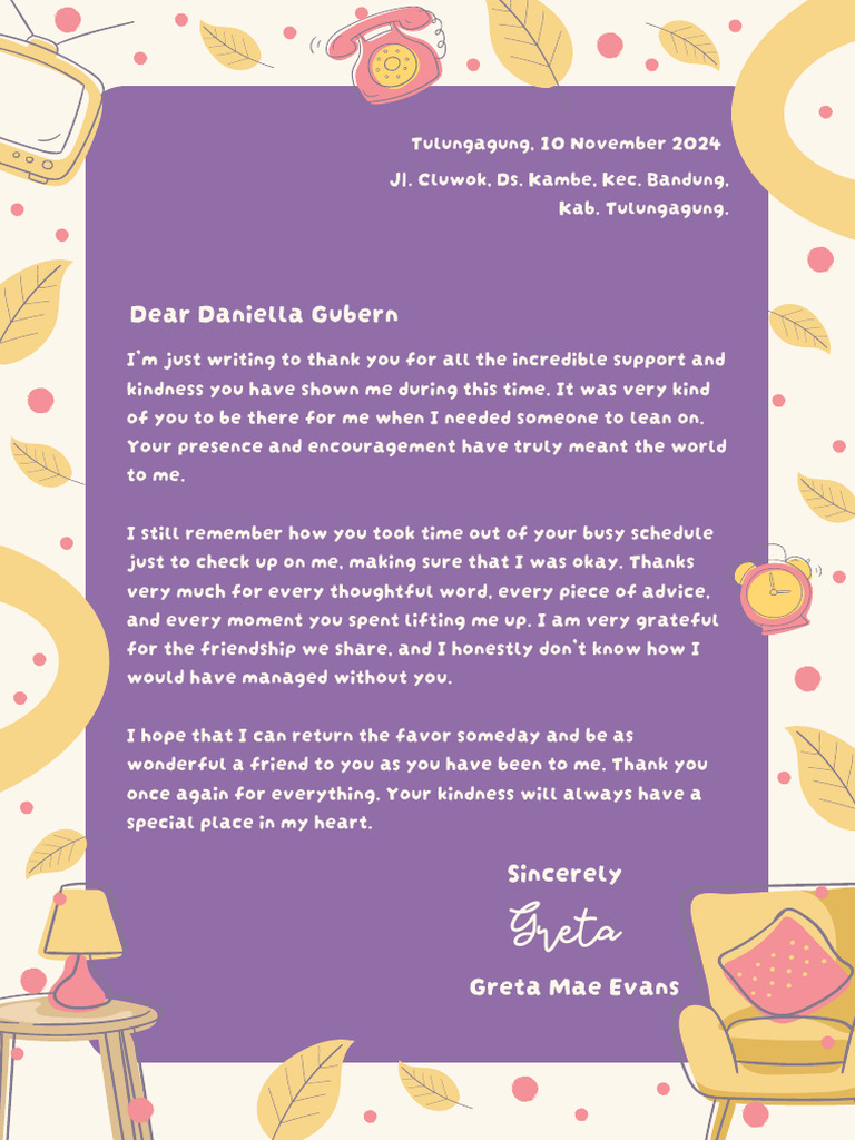 Ungu Dan Kuning Ilustrasi Lucu Surat Terima Kasih A4 Dokumen | PDF