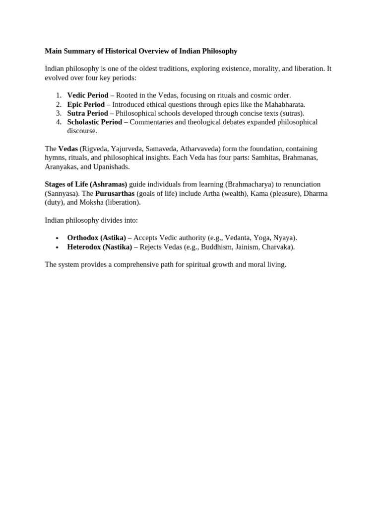 Main Summary of Historical Overview of Indian Philosophy | PDF