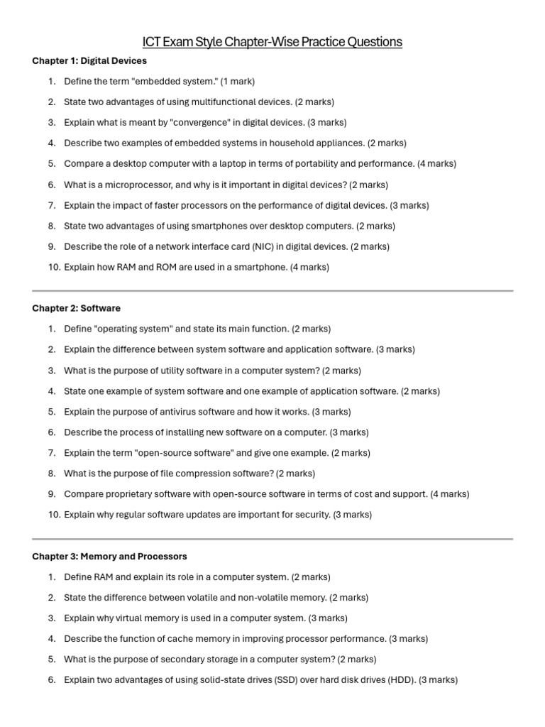 ICT Exam Style Chapter-Wise Practice Questions | PDF | Computer Network ...