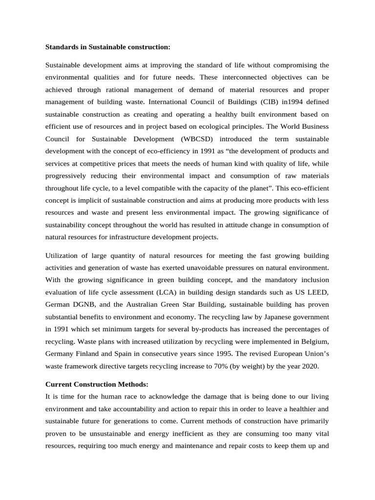 Sustainable Construction Standards Overview | PDF | Sustainability ...