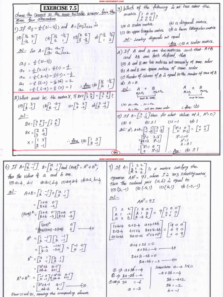 Namma Kalvi 11th Maths Volume 2 Book Back One Marks Solved Material EM 221222 | PDF