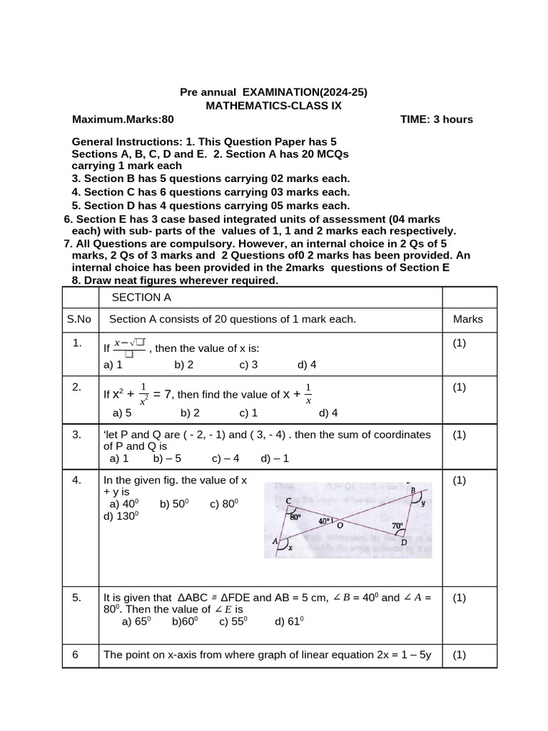Practice Paper For Maths Class 9 | PDF | Circle | Area