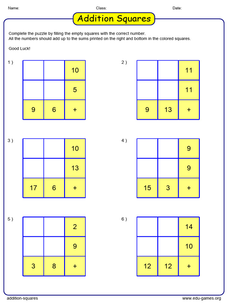 addition-squares | PDF | Puzzles