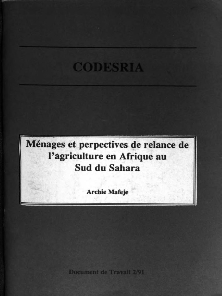 Ménages et perspectives de relance de lagriculture en Afrique au Sud du ...