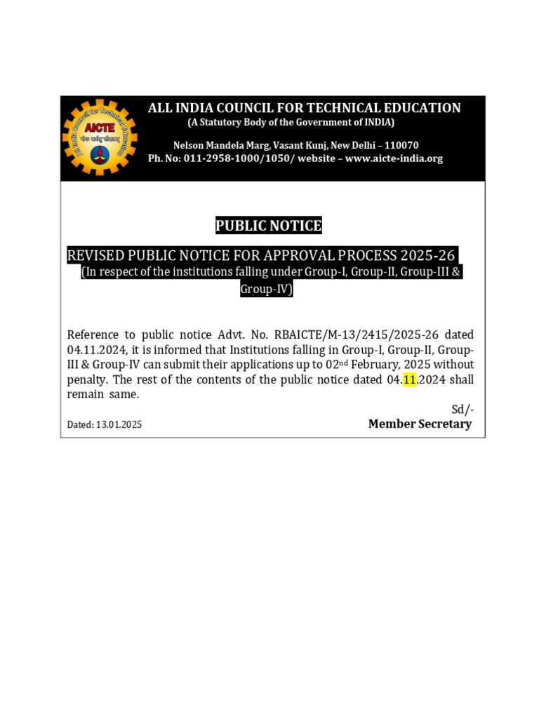 AICTE Approval Notice 2025-26 | PDF