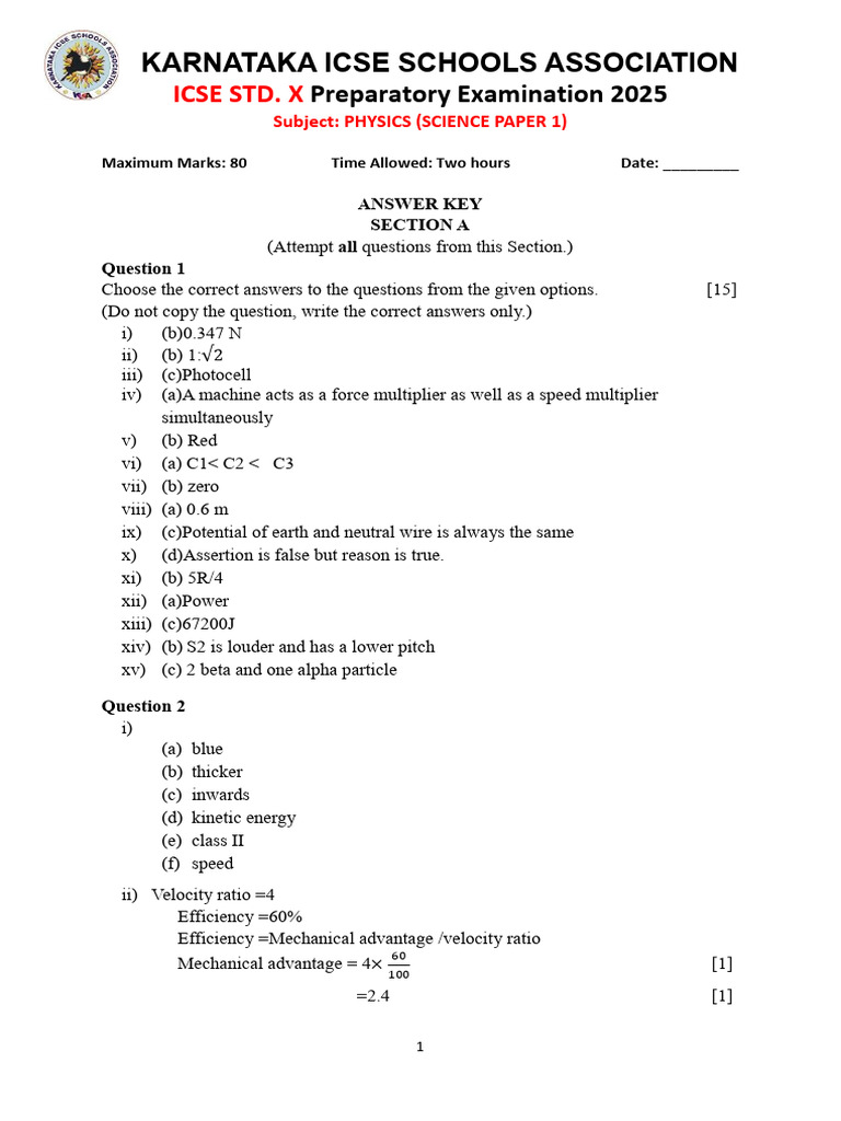 KISA Physics _Answer key_2025 | PDF