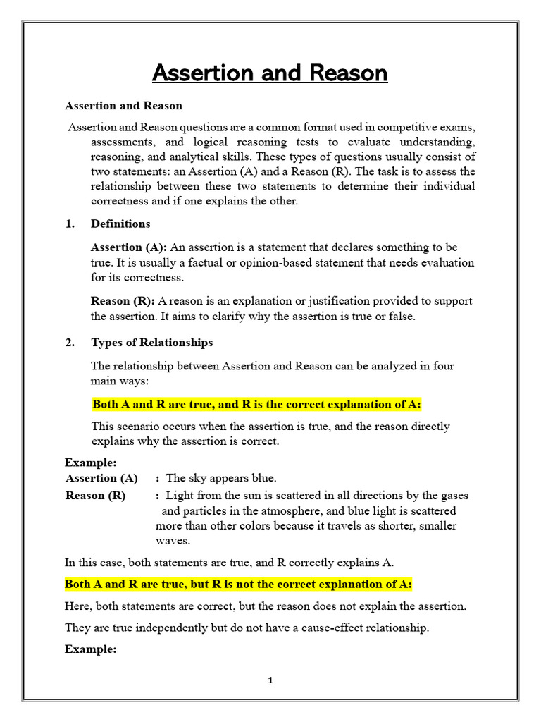 CBSE English Class X Assertion and Reason | PDF | Reason | Critical ...