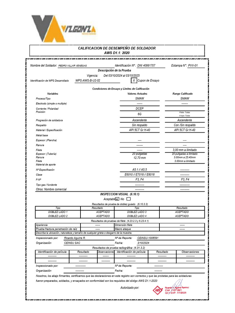 WPQ AWS D1.1 6G | PDF | Soldadura | Construcción