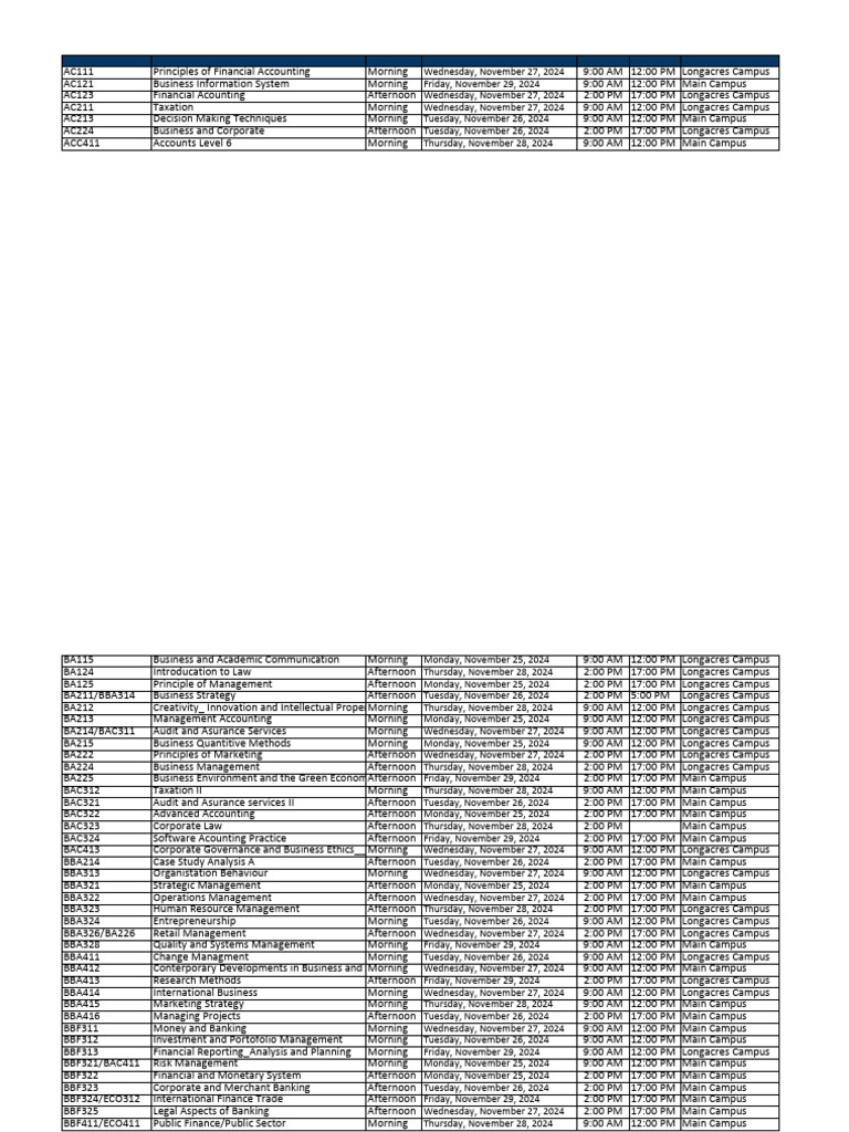 Draft Exam Timetable for November 2024 All Schools | PDF | Economics | Public Relations