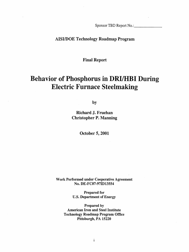 Behaviour of Phosphorus in DRI-HBI in EAF | PDF