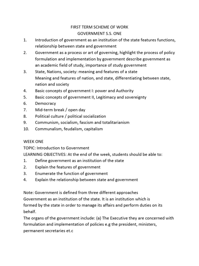 Government S.S One Correction Hand Out | PDF | Sovereignty | State (Polity)